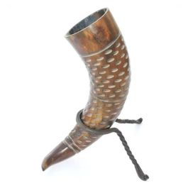 Antiqued Viking Dotted Drinking Horn & Rack