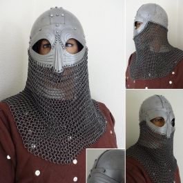 Viking Vendel Helm with Hammered Detail and Chain mail