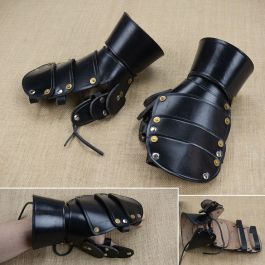 Black Leather Clamshell Gauntlets - Southern Swords Ltd